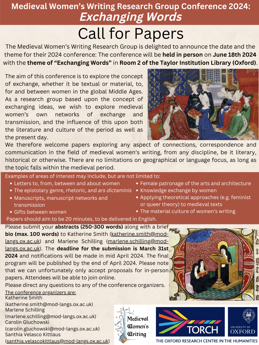 Call for Papers | Medieval Women’s Writing Research Group Conference ...